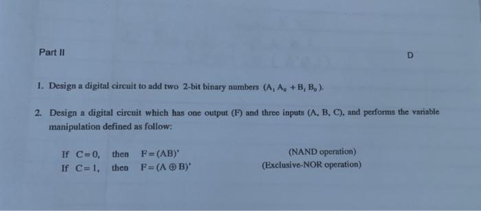 Solved Part 11 D 1. Design a digital circuit to add two | Chegg.com
