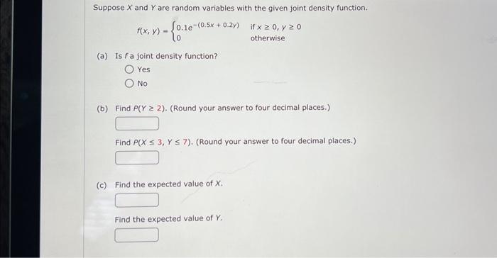 Solved Suppose X and Y are random variables with the given | Chegg.com