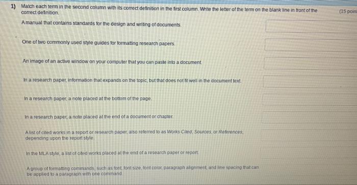Solved 1) Match each term in the second column with its | Chegg.com