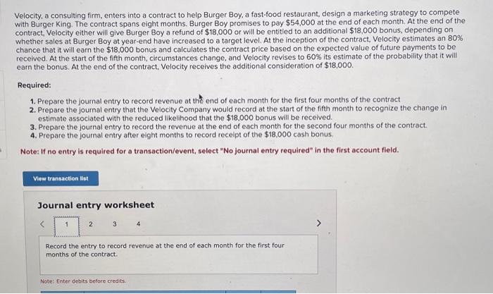 Solved Velocity, a consulting firm, enters into a contract | Chegg.com