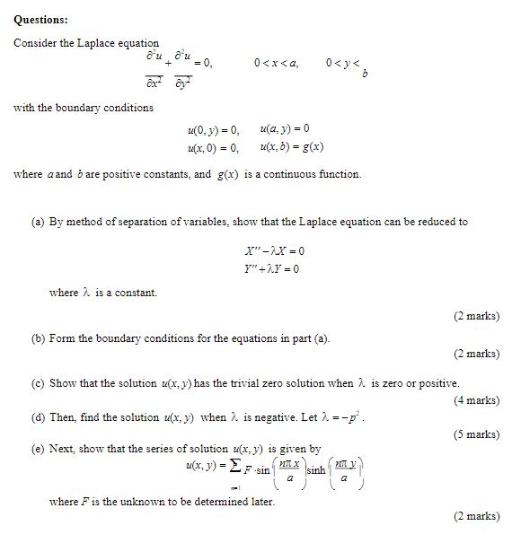 Solved Questions:Consider the Laplace equationwith the | Chegg.com