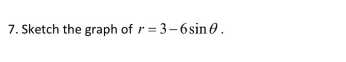 Solved 7. Sketch the graph of r = 3 – 6sin . | Chegg.com