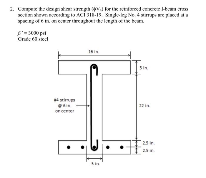 Solved Compute the design shear strength (ϕVn) for the | Chegg.com