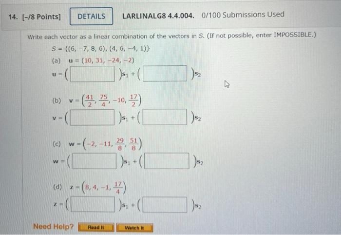 Solved Write each vector as a linear combination of the | Chegg.com