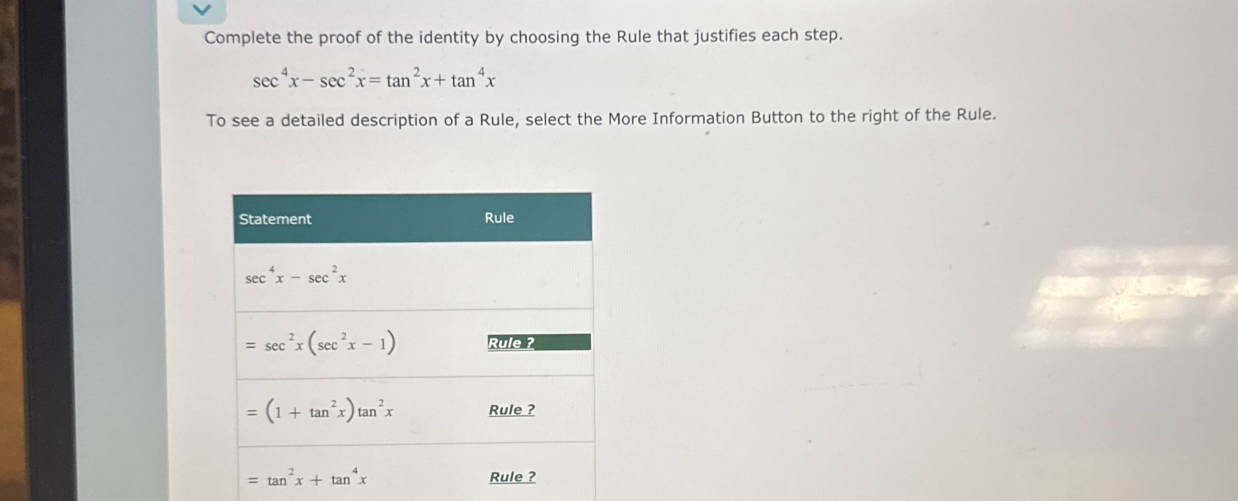 Solved by an EXPERT Complete the proof of the identity by choosing the | Chegg.com