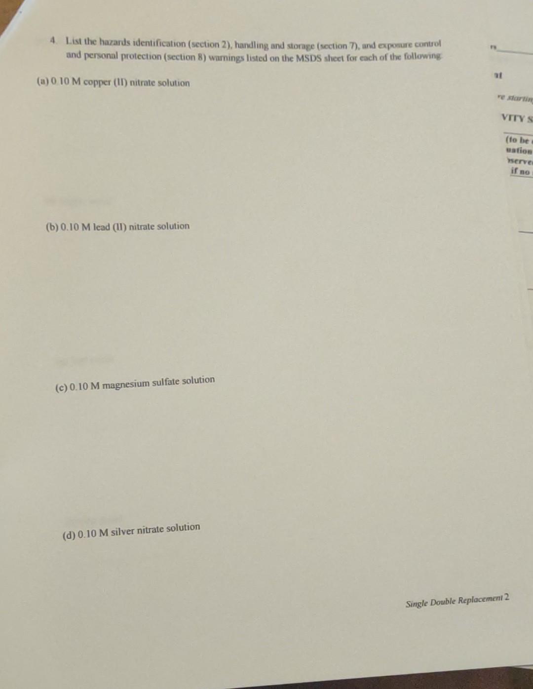 Solved 4. List the hazards identification (section 2), | Chegg.com