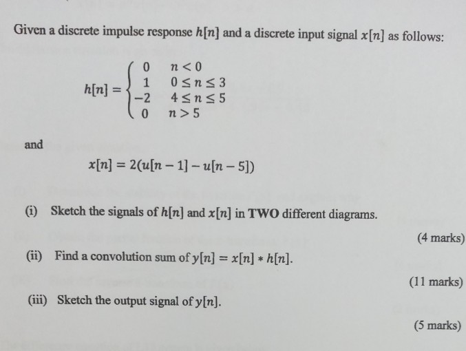Solved Given a discrete impulse response h[n] and a discrete | Chegg.com