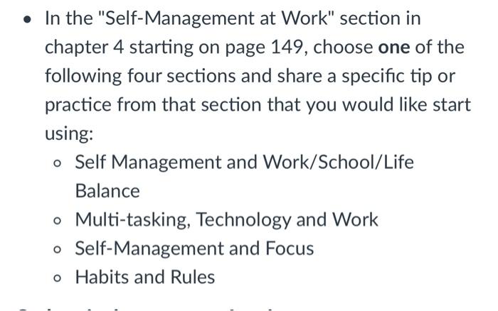 Solved Part 1 - Self-Management Tools: Using the book | Chegg.com