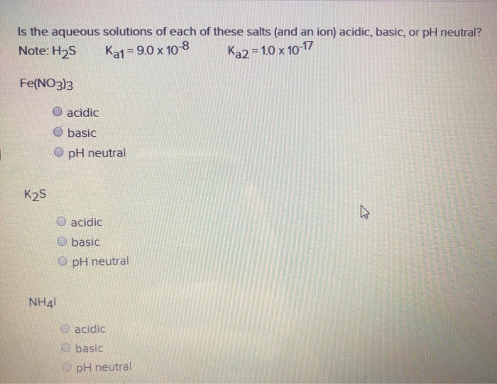 Solved Is the aqueous solutions of each of these salts (and | Chegg.com