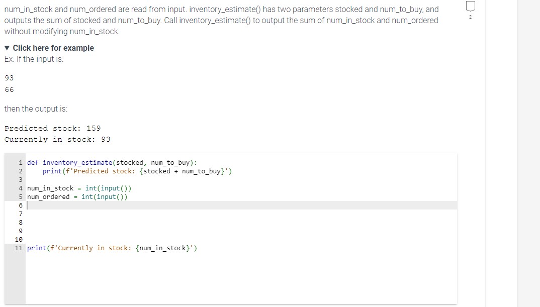 Solved num_in_stock and num_ordered are read from input. | Chegg.com