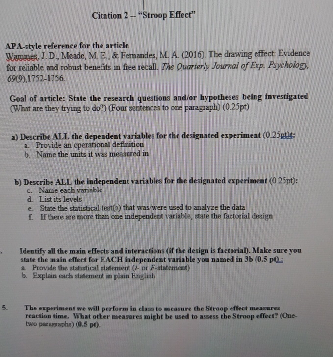 Solved Citation 2 - ﻿"Stroop Effect"APA-style reference for | Chegg.com