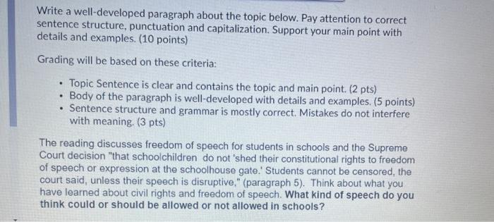 Solved Write a well-developed paragraph about the topic | Chegg.com