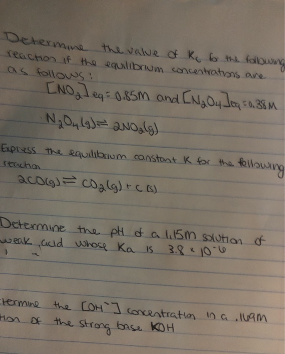 Solved Determine the value of Ke for the following reaction | Chegg.com