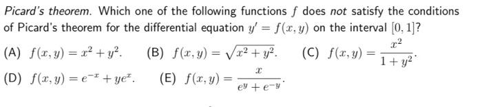 Solved Picard's theorem. Which one of the following | Chegg.com