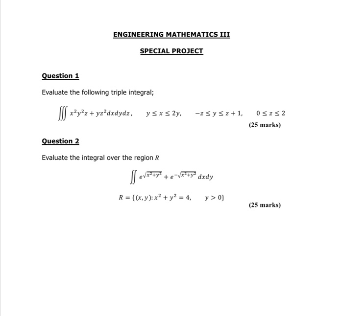 Solved ENGINEERING MATHEMATICS III SPECIAL PROJECT Question | Chegg.com