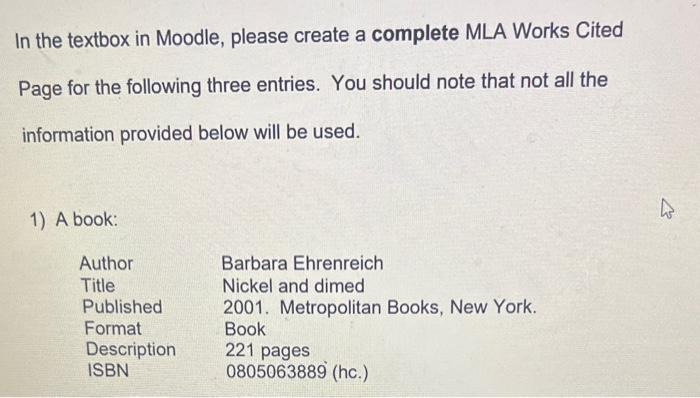 In the textbox in Moodle, please create a complete | Chegg.com