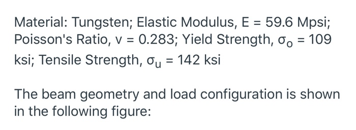 Solved Material: Tungsten; Elastic Modulus, E = 59.6 Mpsi; | Chegg.com