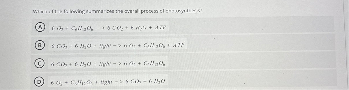 Solved Which of the following summarizes the overall process | Chegg.com
