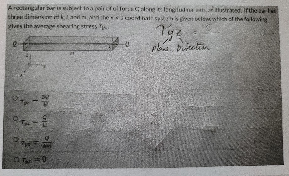 Solved A rectangular bar is subject to a pair of of force Q | Chegg.com