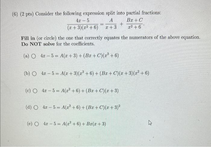 Solved (6) (2 pts) Consider the following expression split | Chegg.com