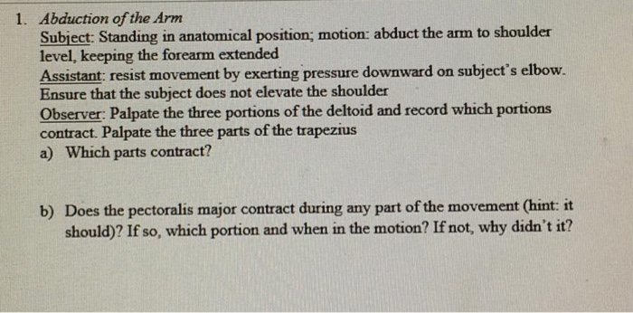 Solved 1. Abduction of the Arm Subject: Standing in | Chegg.com