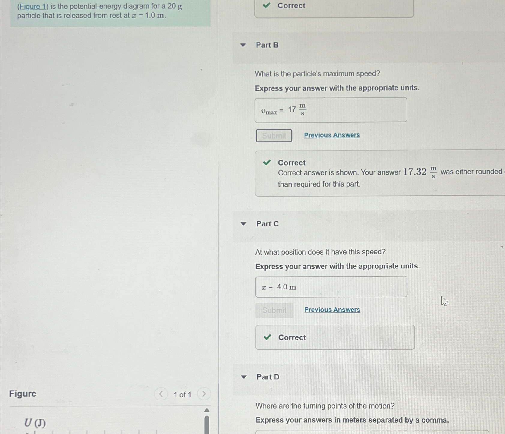 Solved (Figure 1) is the potential-energy diagram for a 20g | Chegg.com