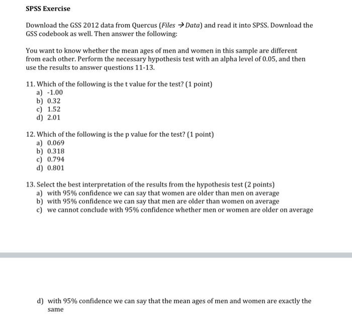 SPSS Exercise Download the GSS 2012 data from Quercus | Chegg.com