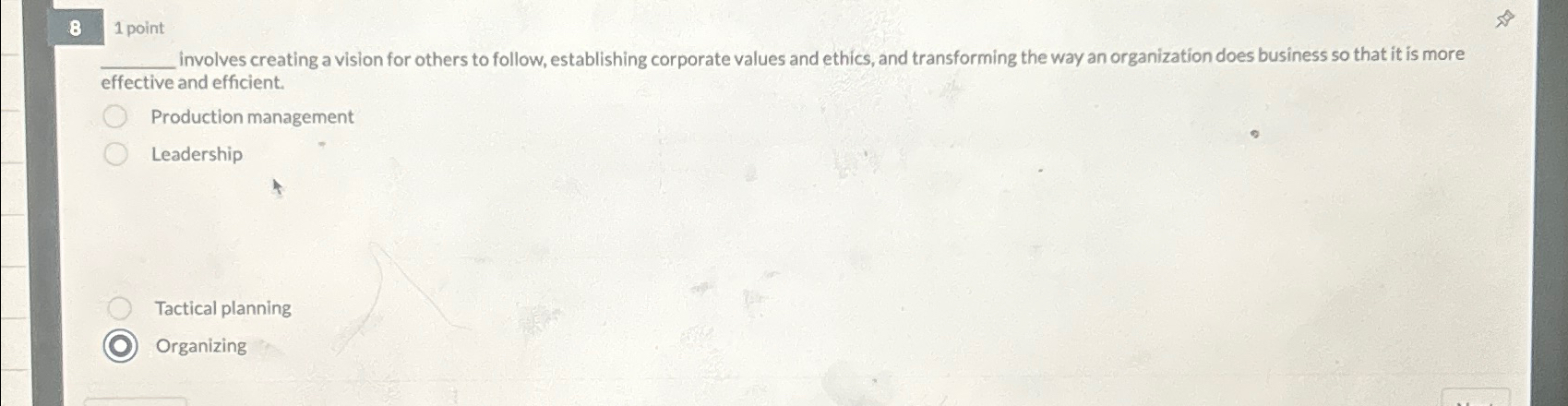 Solved 81 ﻿pointinvolves creating a vision for others to | Chegg.com