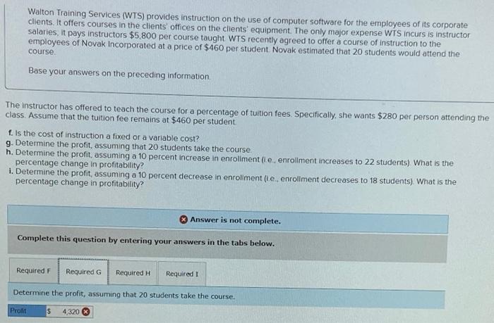 Solved Walton Training Services (WTS) provides instruction | Chegg.com