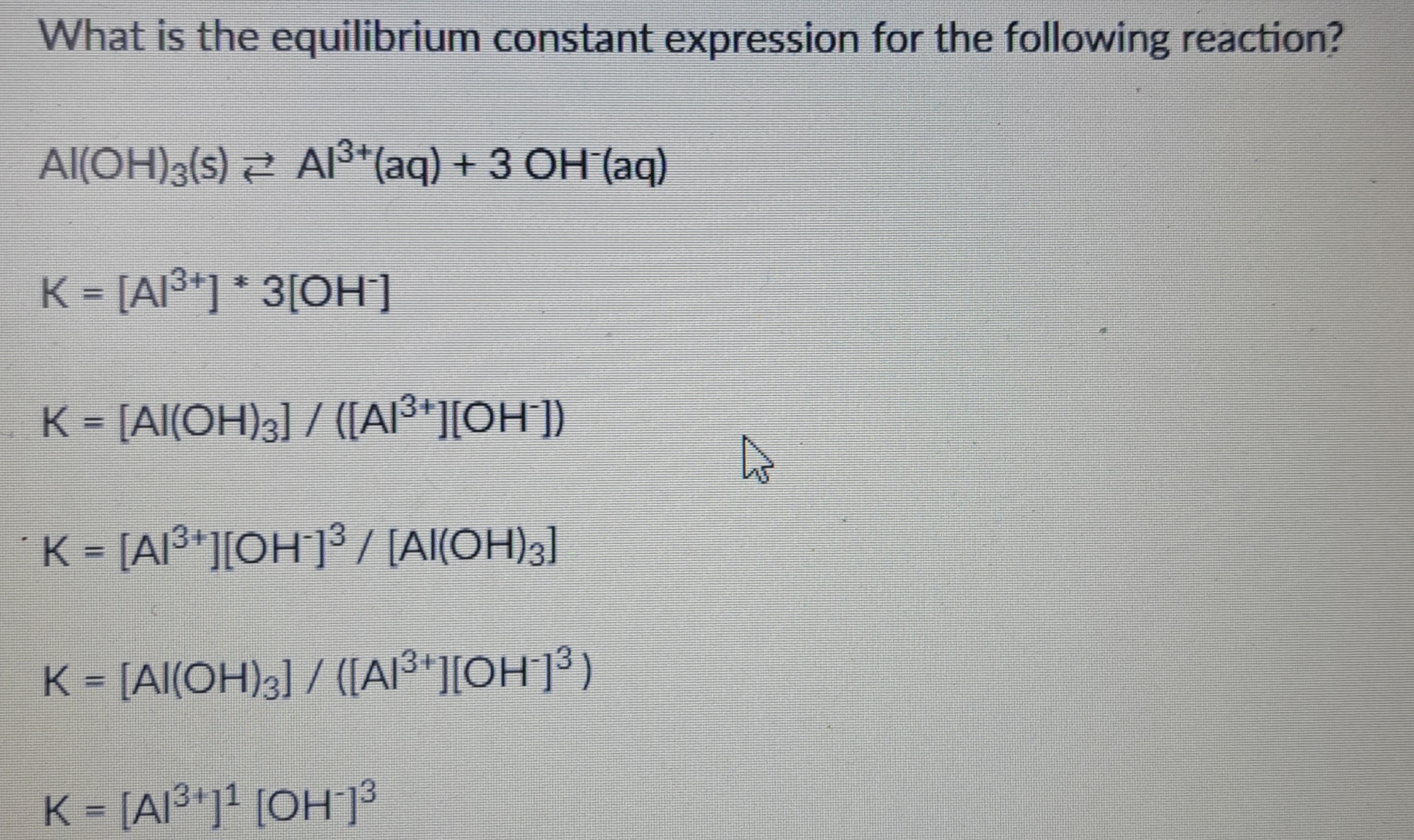 Solved What is the equilibrium constant expression for the | Chegg.com