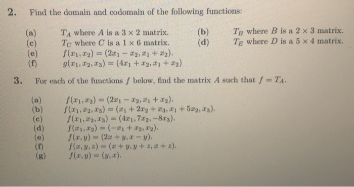 Solved 2 Find The Domain And Codomain Of The Following