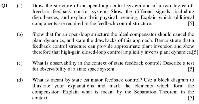 Q1 (a) (b) Draw the structure of an open-loop control | Chegg.com