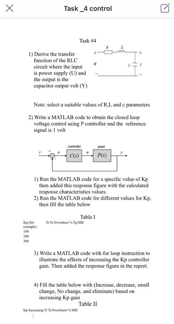 Solved Task _5 control Task #5 PI controller 1) Write the PI | Chegg.com