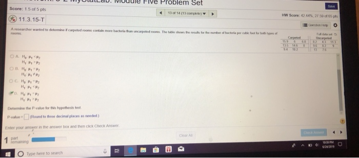 Solved Homework: 5-2 MyStatLab: Module Five Problem Set Save | Chegg.com