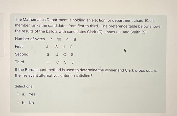 Solved The Mathematics Department is holding an election for | Chegg.com