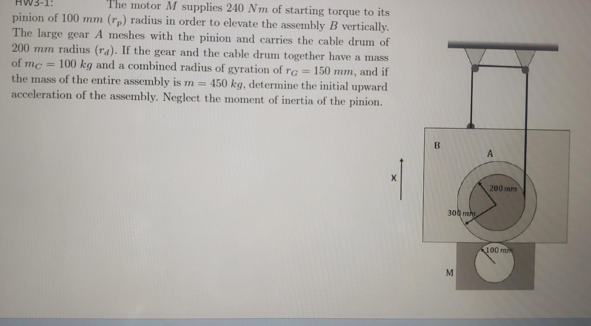 Solved The motor M supplies 240Nm of starting torque to its | Chegg.com