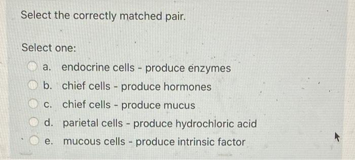 Solved Select the correctly matched pair. Select one: | Chegg.com