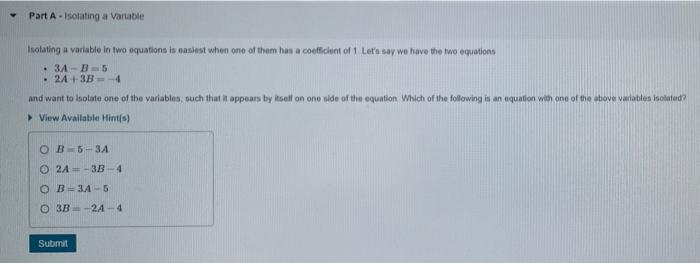 Solved Part A Isolatiga Vaatle Isolating a variable in two | Chegg.com
