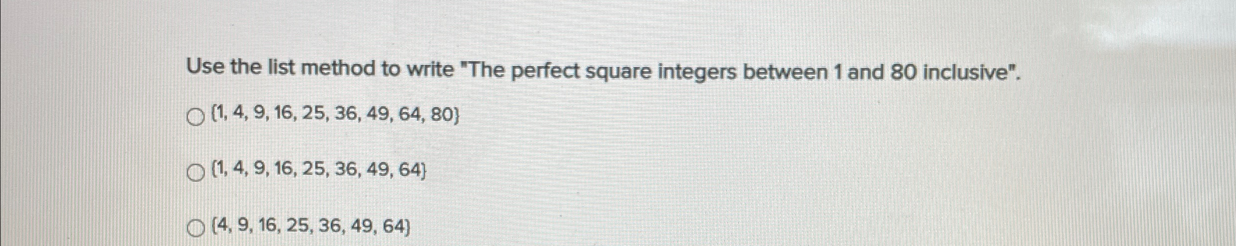 Solved Use the list method to write "The perfect square | Chegg.com