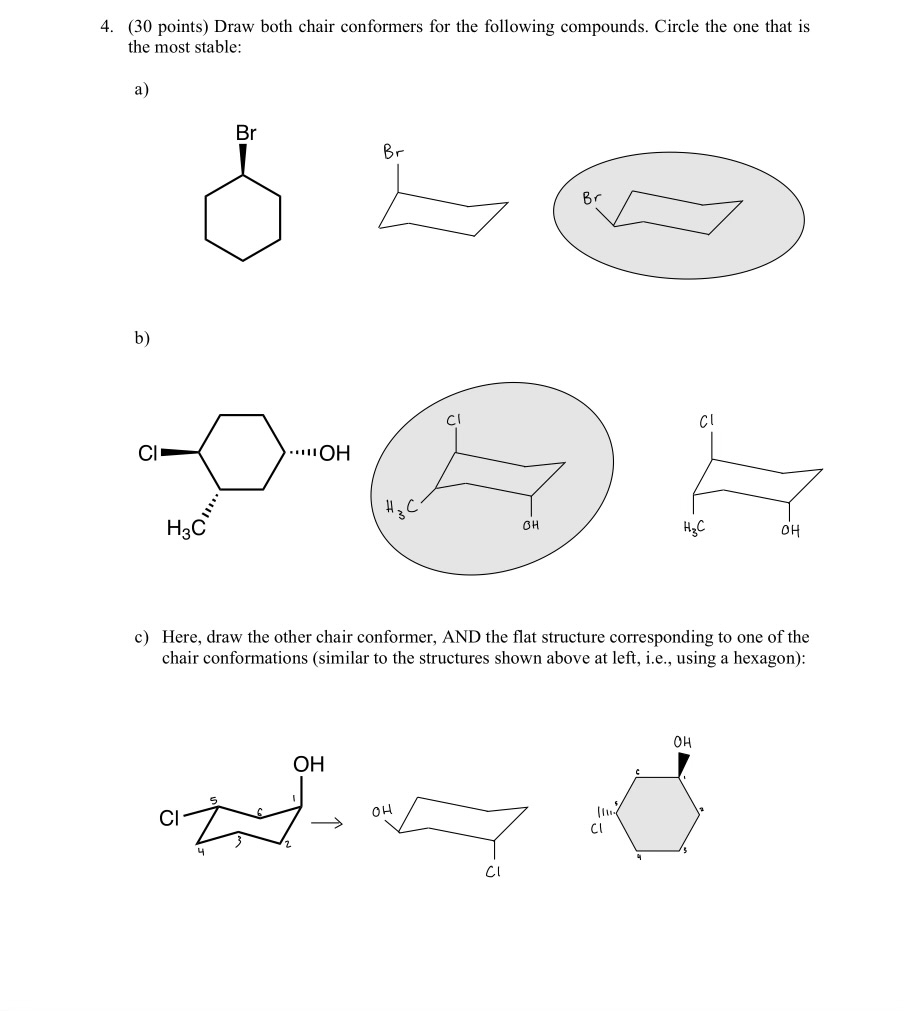Solved (30 ﻿points) ﻿Draw both chair conformers for the | Chegg.com