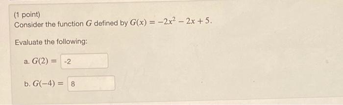 Solved (1 point) Consider the function G defined by G(x) = | Chegg.com