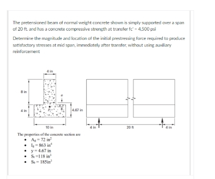 Solved The pretensioned beam of normal weight concrete shown | Chegg.com