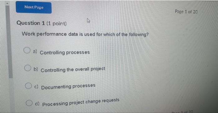 Solved Work performance data is used for which of the | Chegg.com