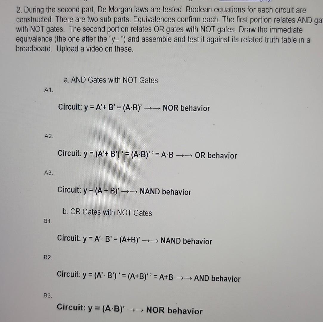 2. During the second part, De Morgan laws are tested. | Chegg.com