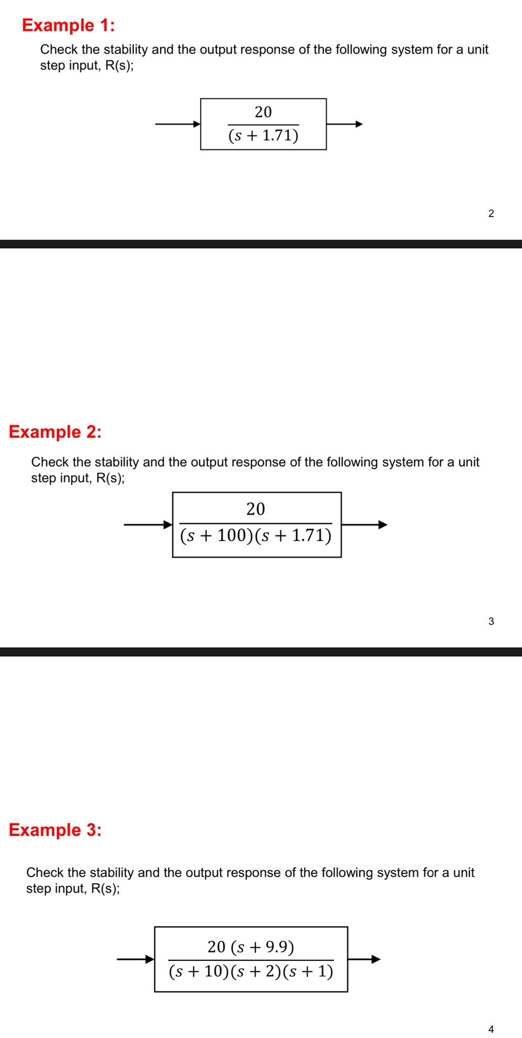 Solved by an EXPERT Example 1:Check the stability and the output response | Chegg.com