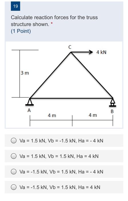 Solved 19 Calculate reaction forces for the truss structure | Chegg.com