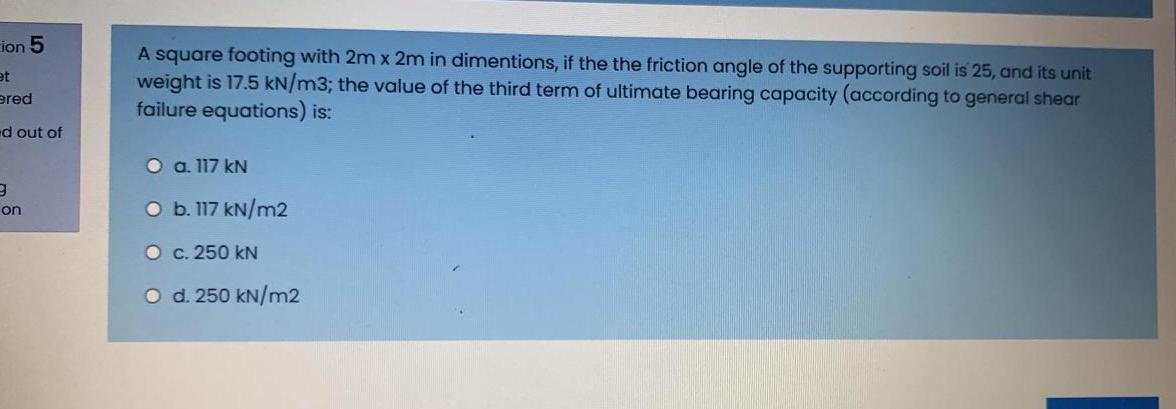 Solved cion 5 et A square footing with 2m x 2m in | Chegg.com