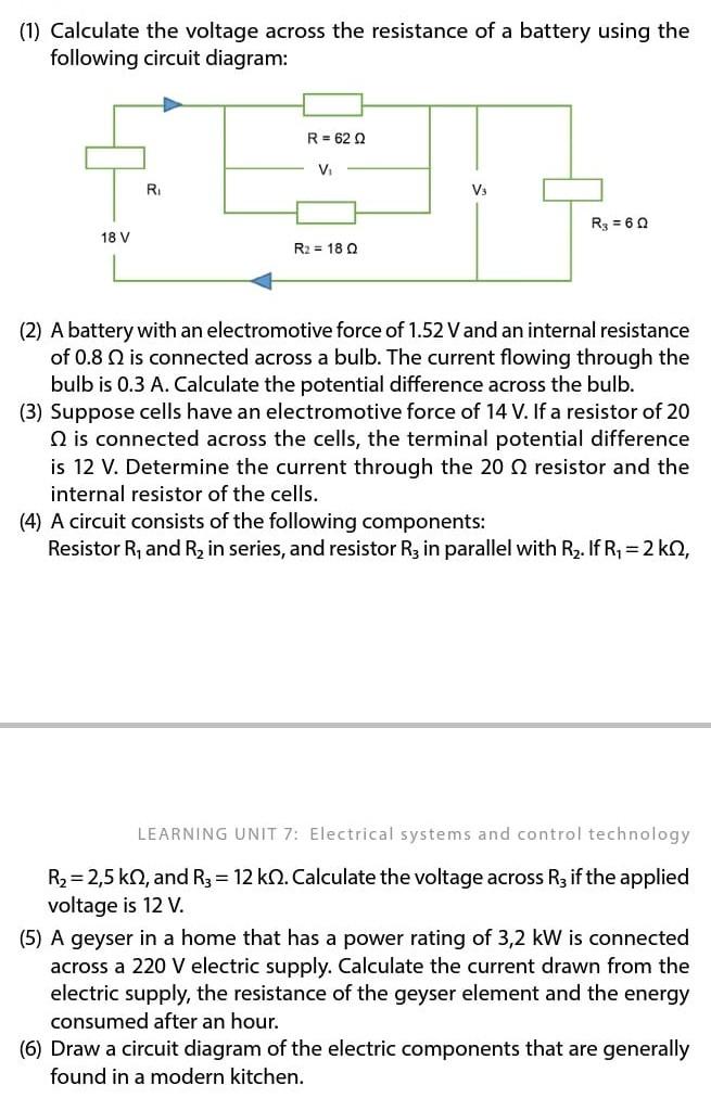 Solved (1) Calculate the voltage across the resistance of a | Chegg.com
