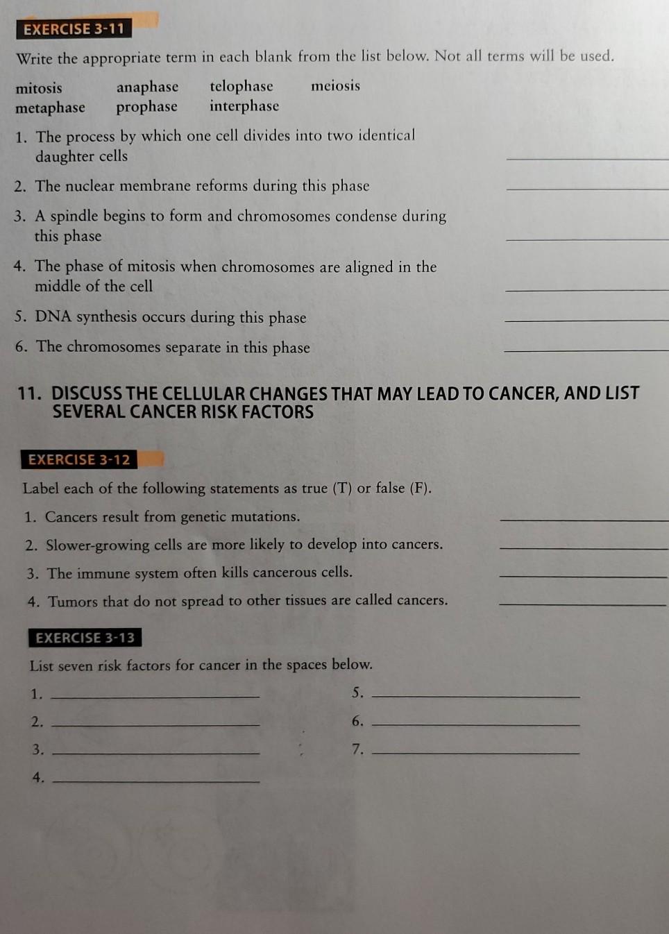 Solved EXERCISE 3-11 Write the appropriate term in each | Chegg.com
