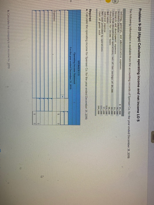 Solved So Problem 9 20 Algo Calculate Operating Income And